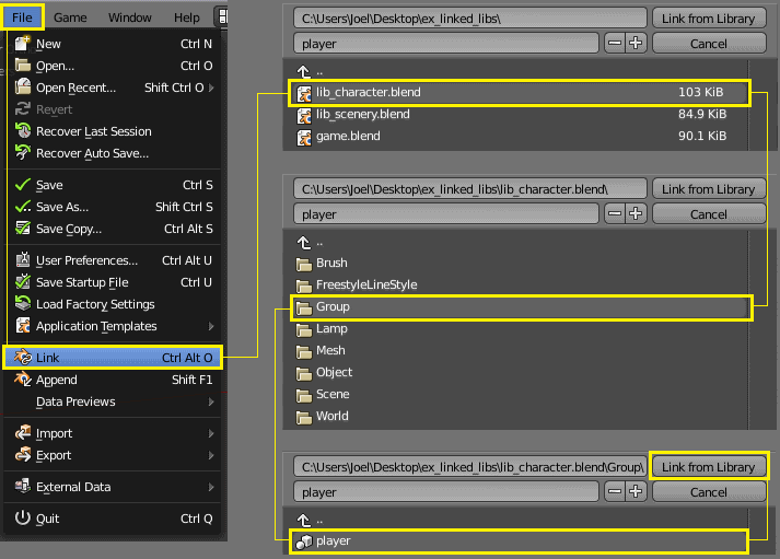 Using Linked Libraries In Game — UPBGE Manual